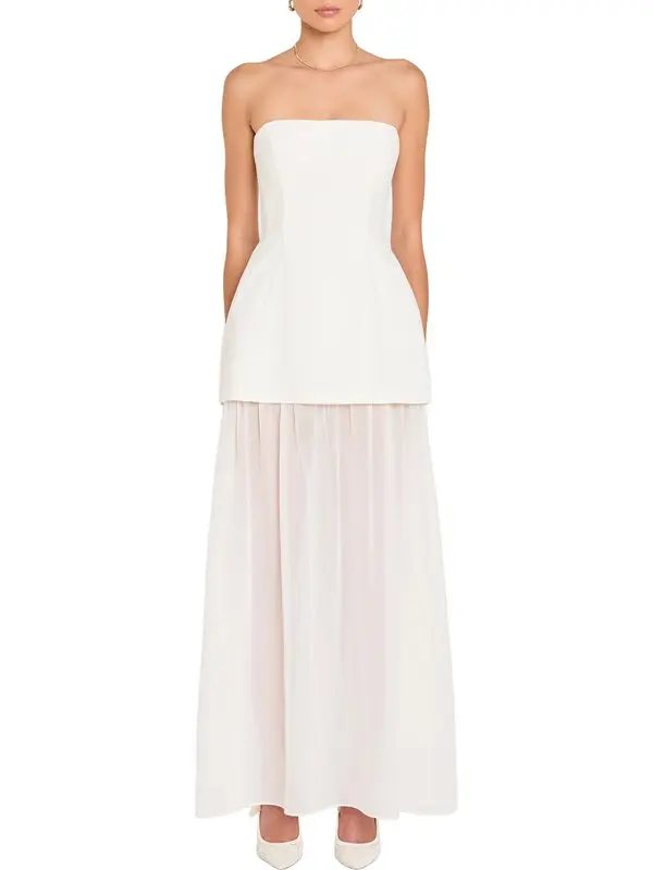 Amanda Uprichard Linda Dress: Strapless Bodice With Flowy Chiffon Midi Skirt - Ivory