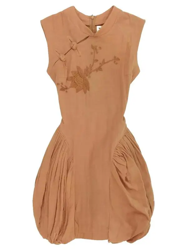 TACH Marona Floral Embroidered Mini Dress - Brown