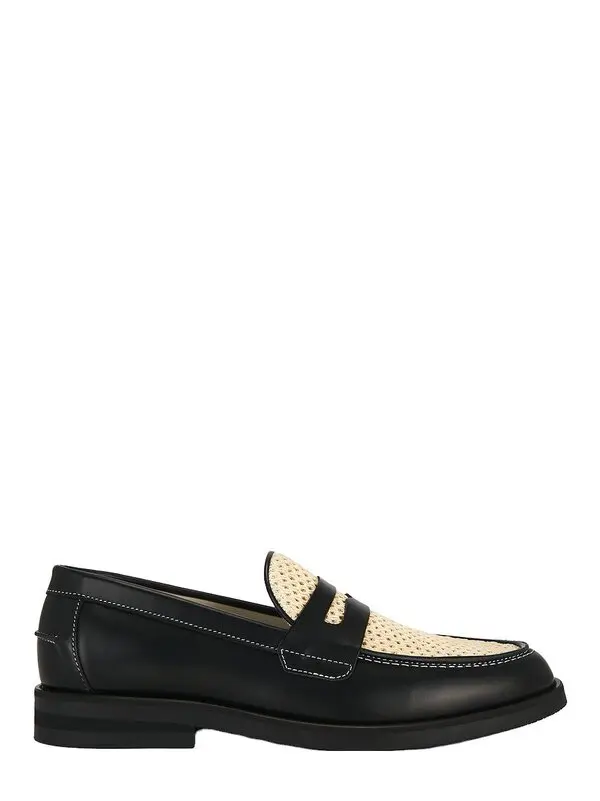 DUKE + DEXTER Wilde Rattan Penny Loafer - Black & Cream
