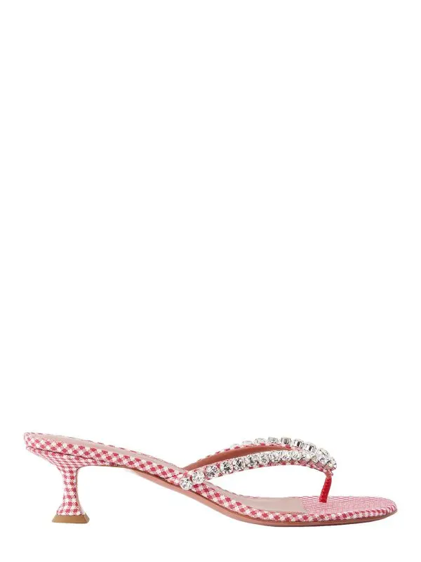 Amina Muaddi Gigi 45 Checked Crystal-embellished Leather Thong Sandals - Multi