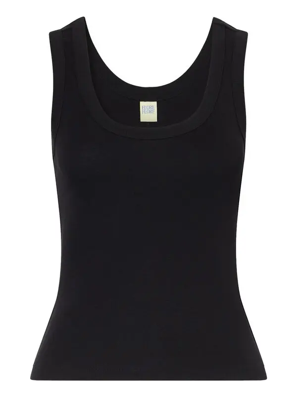 FLORE FLORE Hillie Organic Cotton Ribbed Scoop Neck Tank Top - Black