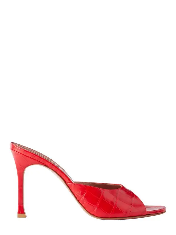 Amina Muaddi Alexa 95 Croc-effect Leather Mules - Red