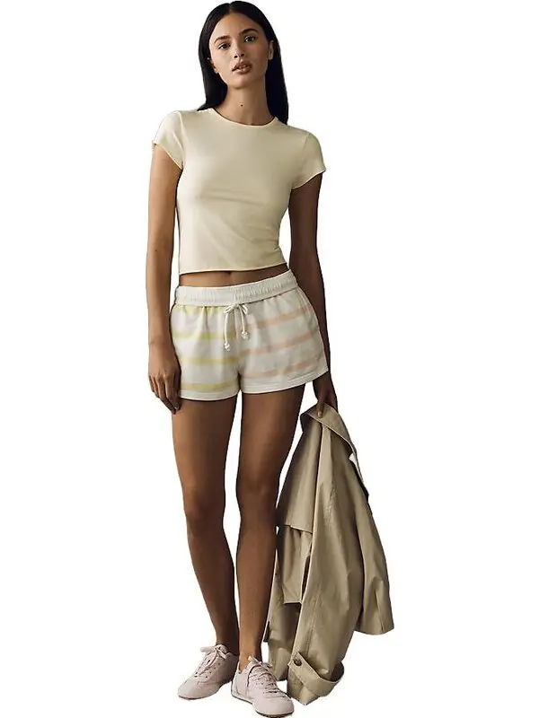 DAILY PRACTICE BY ANTHROPOLOGIE Cotton Colorblock Stripe Shorts - Coral