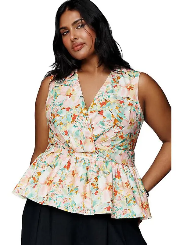 HUTCH Strapless Peplum Top - Pink Floral