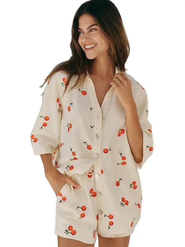 Farm Rio Cotton Short-sleeve Buttondown Shirt - Pitanga