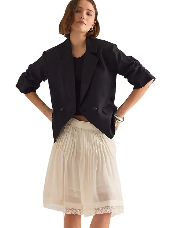Anthropologie Linen Scrunched Sleeve Blazer Jacket - Black