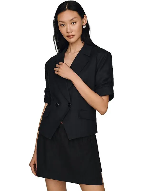 Anthropologie Linen Scrunched Sleeve Blazer Jacket - Black