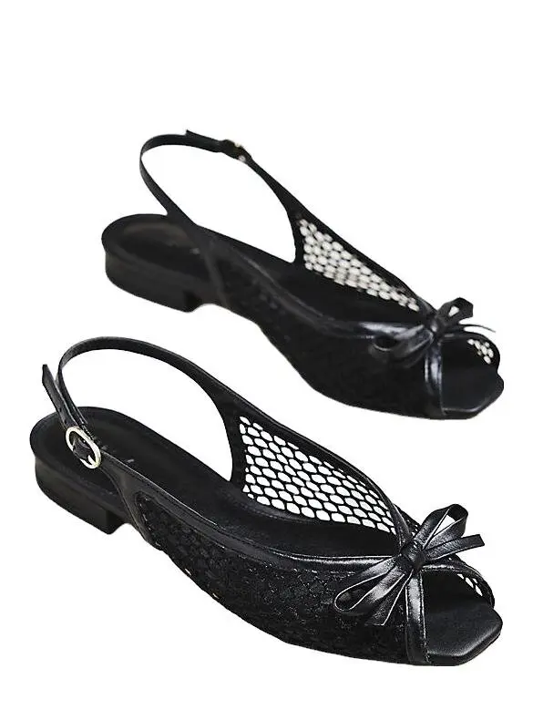 Maeve Mesh Slingback Flats - Black