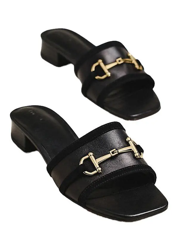Maeve Horsebit Slide Sandals - Black Suede