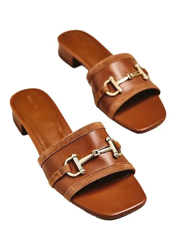 Maeve Horsebit Slide Sandals - Tan Suede