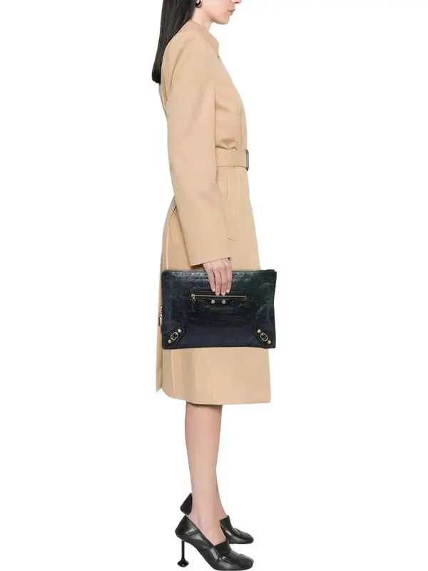 Balenciaga 2015 Lambskin Motocross Giant 12 Zip Around Flat Clutch Bag - Black