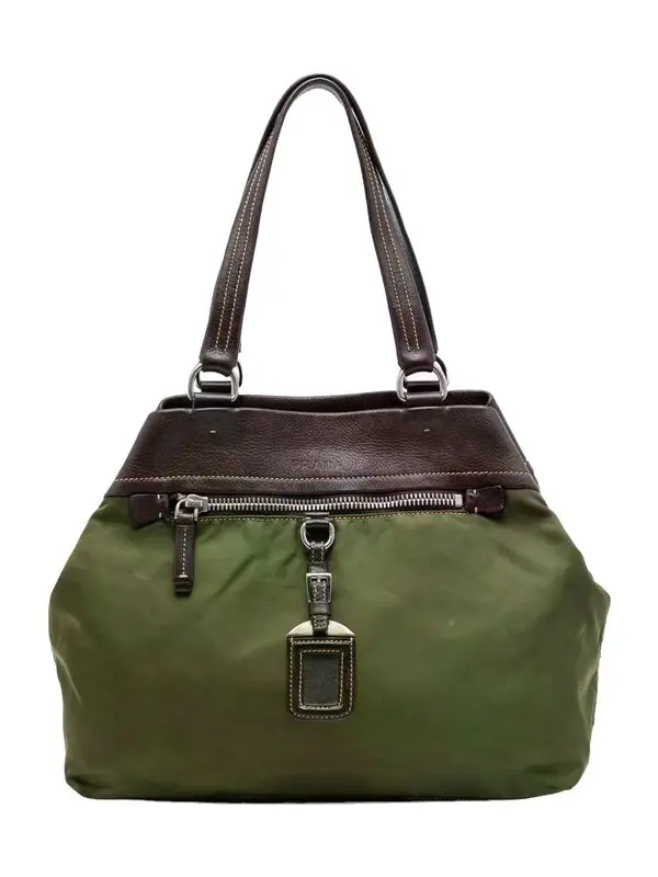 Prada Tessuto And Leather Tote Bag - Green