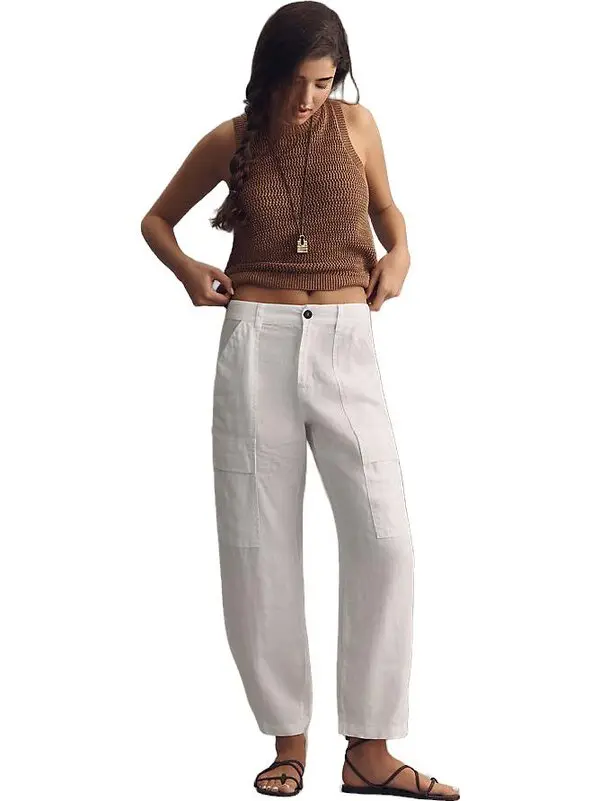 Sanctuary Linen Boyfriend Utility Pants - White