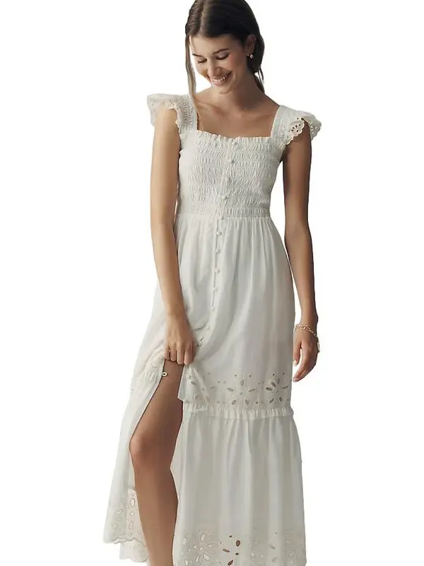 Anthropologie Peregrine Eyelet Midi Dress - Snow White
