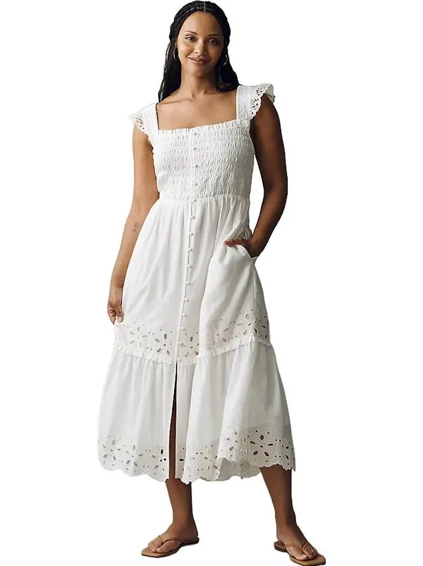 Anthropologie Peregrine Eyelet Midi Dress - Snow White