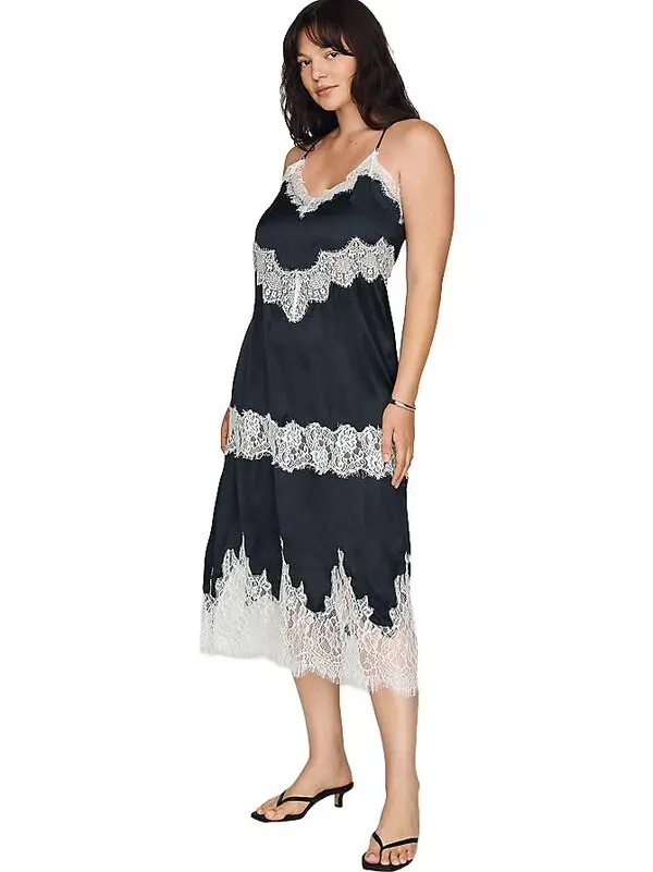 LYREBIRD Silky Lace Midi Dress - Black & White Pattern