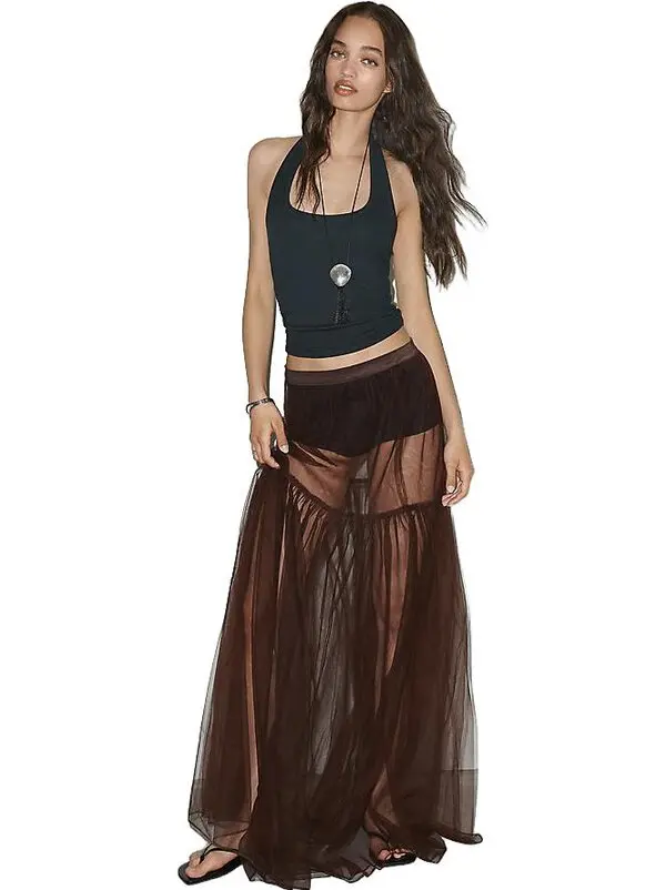 Shona Joy Halo Sheer Maxi Skirt - Espresso