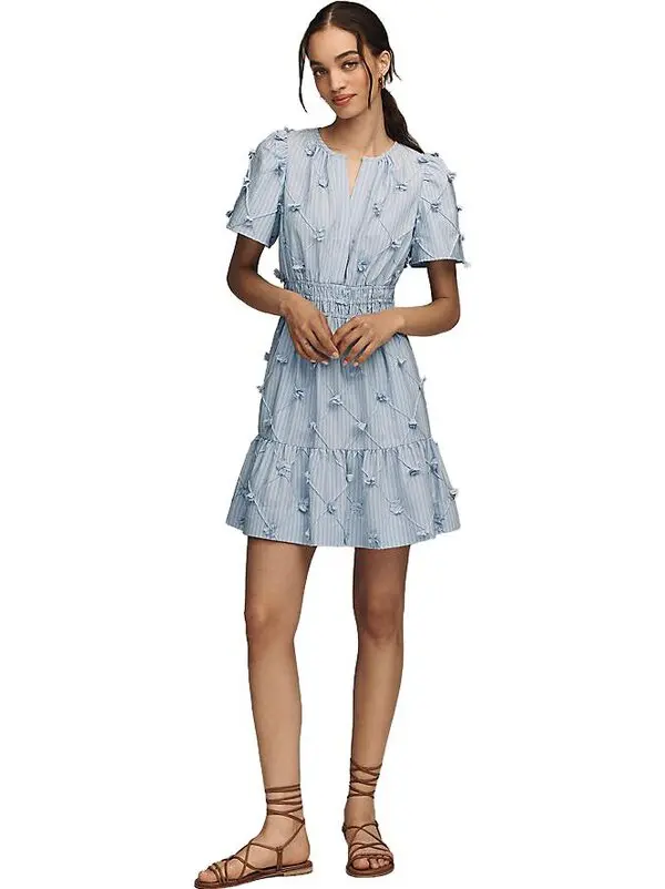 THE SOMERSET COLLECTION BY ANTHROPOLOGIE 3d Floral Mini Dress - Blue/white Stripe