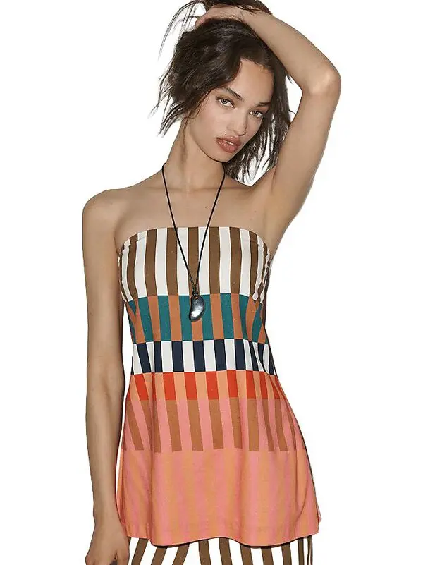 HUTCH Strapless Striped Tunic Top - Orange Stripe