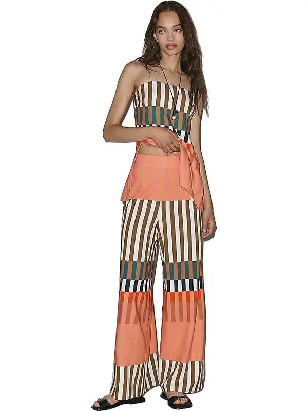 HUTCH High Rise Wide Leg Stripe Pants - Orange Stripe