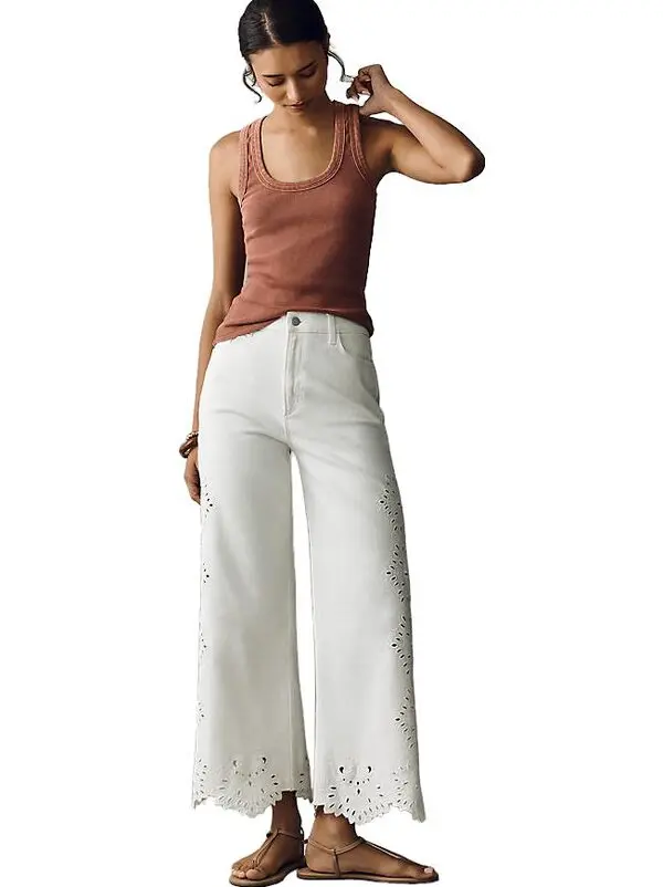 Joe's Jeans Mia Ankle Broderie Wide-leg Jeans - Ecru Floral