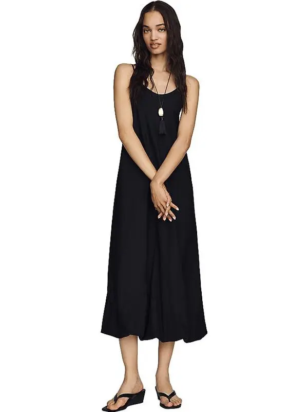 Maeve Cotton Bubble Hem Midi Dress - Black