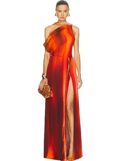 LAQUAN SMITH Asymmetrical Draped Scarf Gown - Multi