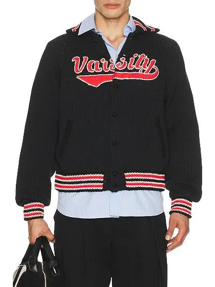RICE NINE TEN Knitted Varsity Jacket - Black
