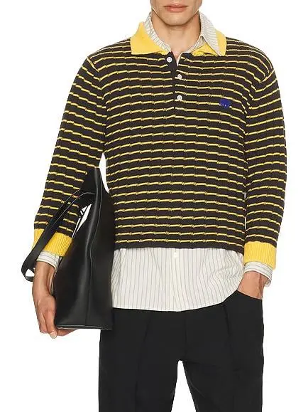 RICE NINE TEN Knitted Cropped Polo Shirt - Black