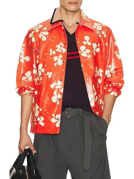 Dries Van Noten Floral Print Coated Linen Jacket - Red