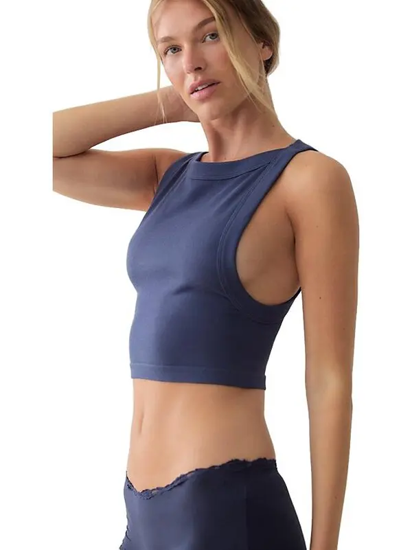 Free People Intimately Simply Soft Low-arm Crop Top - Vintage Indigo