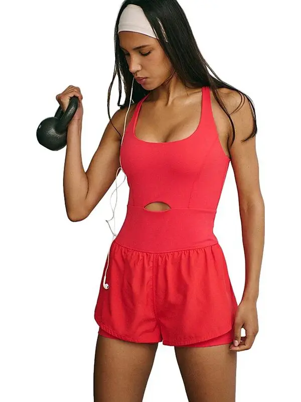Free People Righteous Bike Short Runsie - Grapefruit