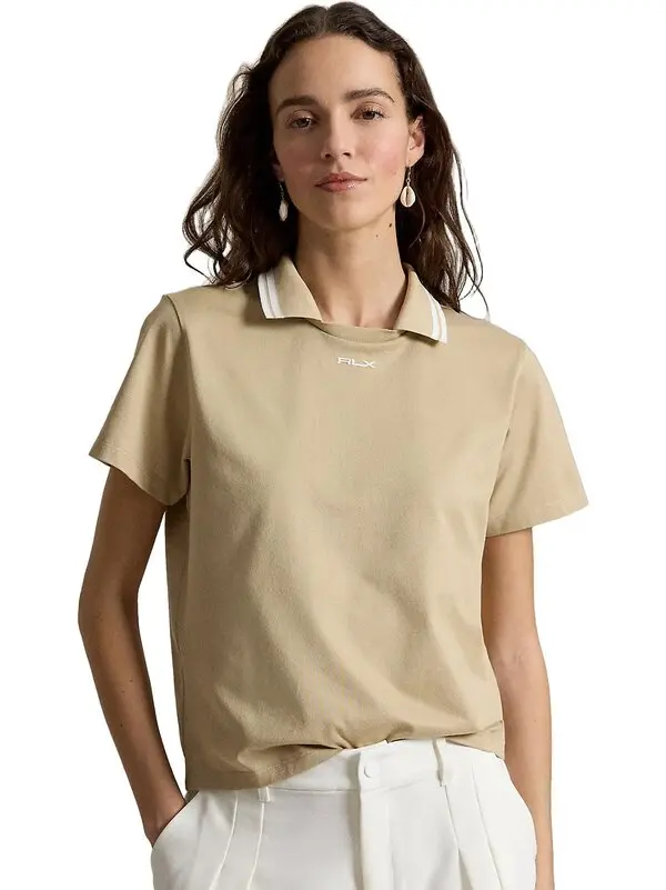 Ralph Lauren Jersey Layered Collar Polo Shirt - Classic Tan/ceramic White