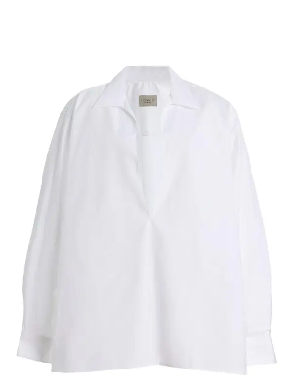 Comme Si Deep V-neck Cotton Poplin Shirt - White