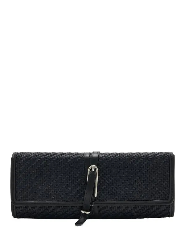 LIFFNER Belted Raffia Clutch With Signature Buckle - Black
