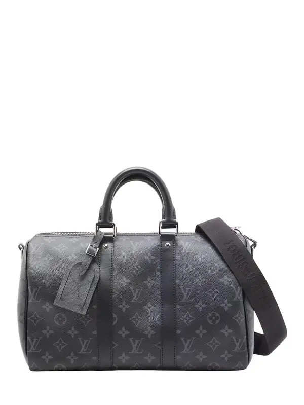 LOUIS VUITTON Monogram Eclipse Keepall Bandouliere 35 Satchel - Black