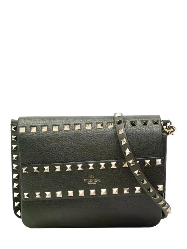 Valentino Garavani Grained Calfskin Rockstud Side Slip Crossbody Bag - Green