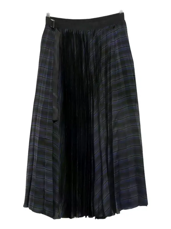 Sacai Pleated Striped Midi Skirt - Black