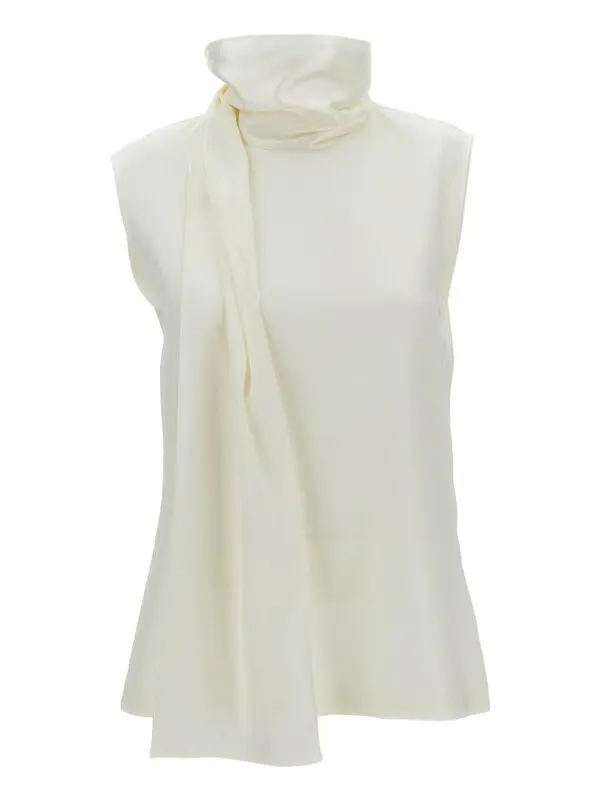 Bottega Veneta Sleeveless Silk-satin Top With Integrated Scarf Detail - White
