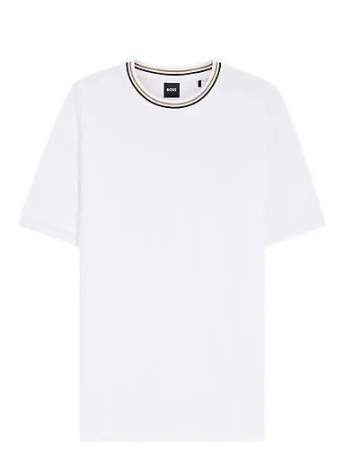 BOSS Contrast-trim Short-sleeved Cotton-piqué T-shirt - White