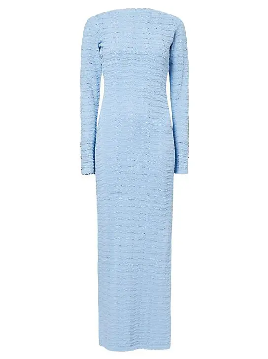 THE COUTURE CLUB Crochet Maxi Dress With Flared Sleeves - Powderblue