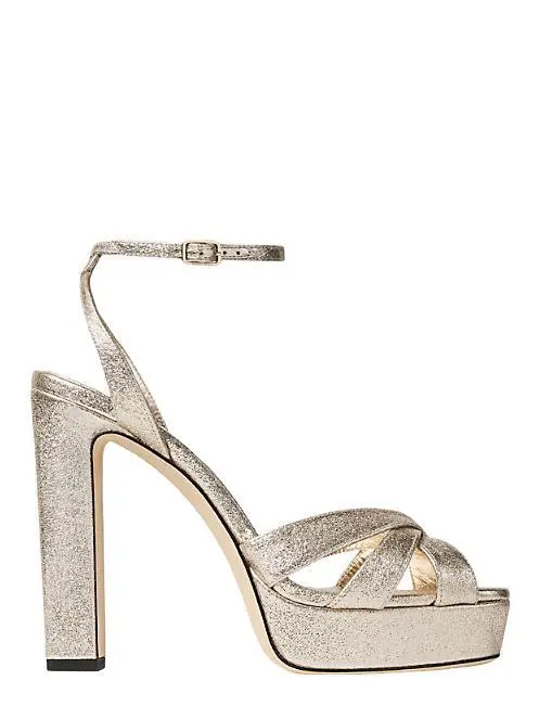 JIMMY CHOO Kove 120 Brilliance Platform Sandals - Platinum