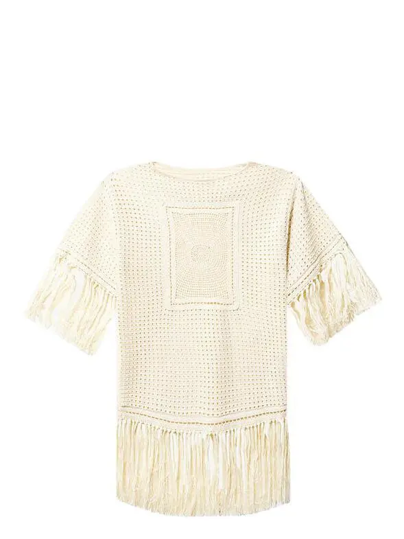 Zimmermann Indra Crochet Fringe Cotton-knit Tunic - Cream