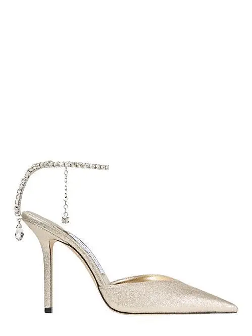 JIMMY CHOO Saeda 100 Glitter Woven Heeled Courts With Crystal Embellishment - Platinum/crystal