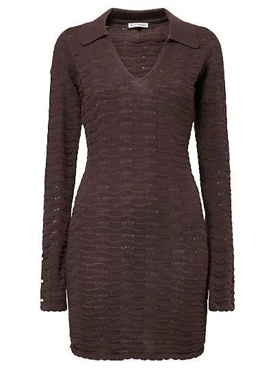 THE COUTURE CLUB Crochet Cotton-knit Mini Dress With Open Collar - Chocolate
