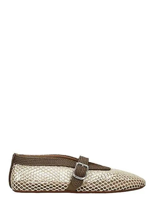 Alaïa Mesh And Raffia Ballerina Flats With Adjustable Buckle - Khaki