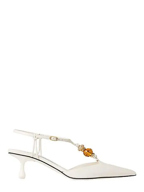 JIMMY CHOO Lauri 50 Leather Pumps With Embellished Strap - Latte Mix