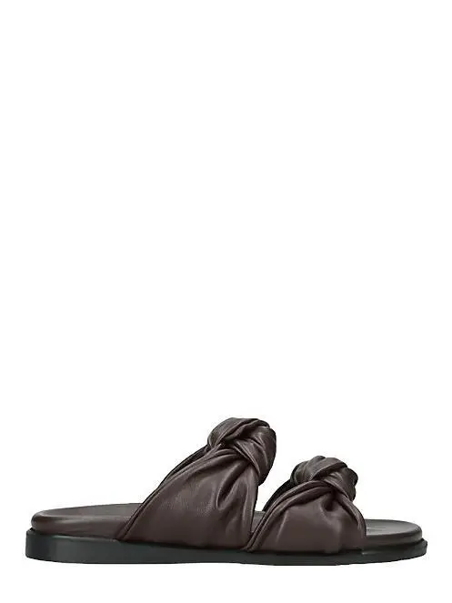 Dear Frances Leather Knot Detail Slides - Dark Brown