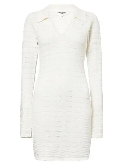 THE COUTURE CLUB Open Collar Crochet Cotton-knit Mini Dress - Offwhite