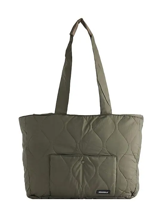 ADANOLA Quilted Tote Bag With Logo Patch And Slip Pocket - Olive Green